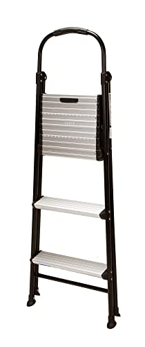 COSCO 11425ABK1E Folding Step Stool with Rubber Hand Grip, 8 Ft. 10 in. Max Reach, ANSI Type 1, 250 lb Weight Capacity, 3, Black