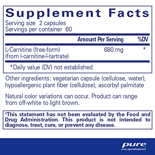 Pure Encapsulations L-Carnitine | Hypoallergenic Supplement for Cardiovascular and Endurance Support | 120 Capsules