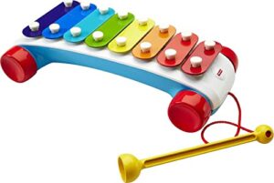 fisher-price toddler pull toy, classic xylophone pretend musical instrument with mallet and rolling wheels for ages 18+ months