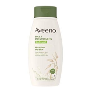 aveeno daily moisturizing body wash for dry skin with soothing oat ; rich emollients, creamy shower cleanser, gentle, soap-free and dye-free, light fragrance, 18 fl. oz.