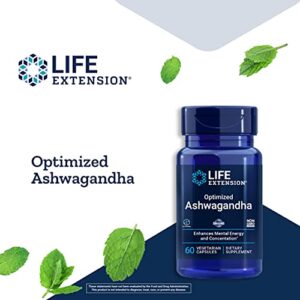 Life Extension Optimized Ashwagandha – Withania Somnifera Extract 125mg - For Stress Relief, Focus, Energy Management, Healthy Brain & Memory - Gluten-free – Non-GMO – 60 Veg Caps