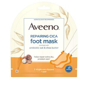 aveeno repairing cica foot mask with prebiotic oat and shea butter, moisturizing foot mask for extra dry skin, 1 pair of single-use slippers (pack of 3)