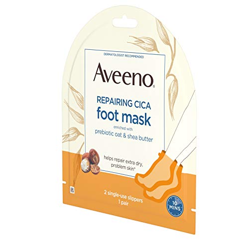 Aveeno Repairing CICA Foot Mask with Prebiotic Oat and Shea Butter, Moisturizing Foot Mask for Extra Dry Skin, 1 Pair of Single-Use Slippers (Pack of 3)