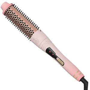 hair curling iron brush, koovon 1.5 inch heated curling comb ceramic tourmaline ionic hot curling brush for travel, lightweight thermal brush dual voltage straightening brush for short long hair