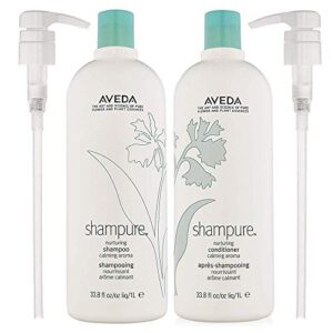 aveda shampure nurturing shampoo & conditioner set liter +2 pumps