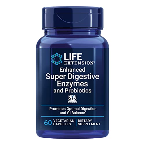 Life Extension Enhanced Super Digestive Enzymes & Probiotics -Friendly Digestive Health Formula For GI Balance - Plant-Based Diet Aid - Non-GMO, Gluten-Free - 60 Vegetarian Capsules