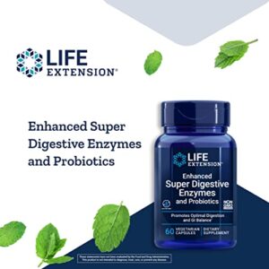 Life Extension Enhanced Super Digestive Enzymes & Probiotics -Friendly Digestive Health Formula For GI Balance - Plant-Based Diet Aid - Non-GMO, Gluten-Free - 60 Vegetarian Capsules