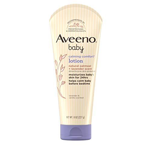 Aveeno Baby Calming Comfort Moisturizing Lotion with Relaxing Lavender & Vanilla Scents, Non-Greasy Body Lotion with Natural Oatmeal & Dimethicone, Paraben- & Phthalate-Free, 8 fl. oz