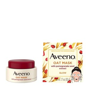 aveeno oat face mask with pomegranate seed extract, kiwi water, and prebiotic oat, hydrating full face mask for glowing skin, paraben free, phthalate-free, 1.7 oz