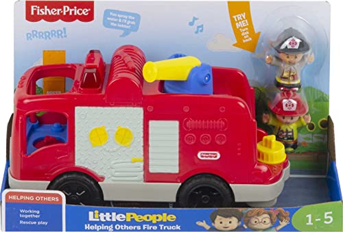 Fisher-Price Little People Musical Toddler Toy Helping Others Fire Truck With Lights Sounds & 2 Figures For Ages 1+ Years