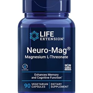 Life Extension Neuro-Mag Magnesium L-Threonate, 90 Vegetarian Capsules Ultra-Absorbable Magnesium - Memory, Focus & Overall Cognitive Performance Boost - Non-GMO, Gluten-Free