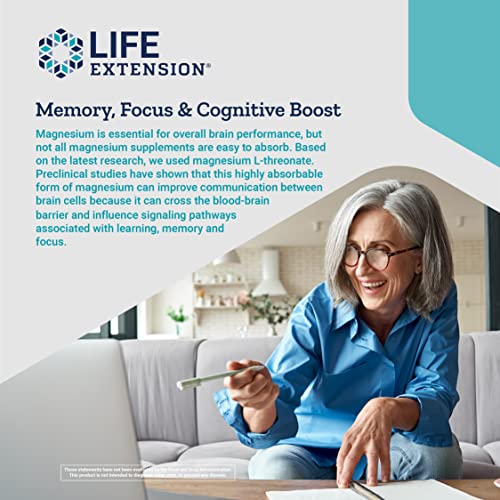 Life Extension Neuro-Mag Magnesium L-Threonate, 90 Vegetarian Capsules Ultra-Absorbable Magnesium - Memory, Focus & Overall Cognitive Performance Boost - Non-GMO, Gluten-Free