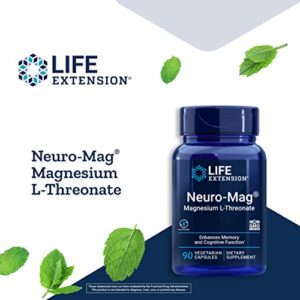 Life Extension Neuro-Mag Magnesium L-Threonate, 90 Vegetarian Capsules Ultra-Absorbable Magnesium - Memory, Focus & Overall Cognitive Performance Boost - Non-GMO, Gluten-Free