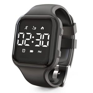 kids led fitness tracker watch, non-bluetooth digital pedometer wristwatch, waterproof, 12/24 h, stopwatch, calendar, for children girls boys teens (black)