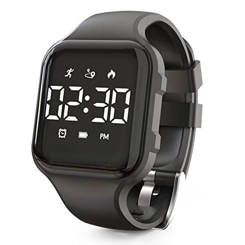 Kids Led Fitness Tracker Watch, Non-Bluetooth Digital Pedometer Wristwatch, Waterproof, 12/24 H, Stopwatch, Calendar, for Children Girls Boys Teens (Black)