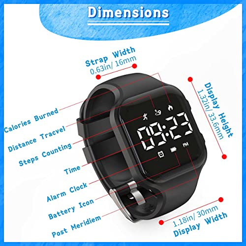 Kids Led Fitness Tracker Watch, Non-Bluetooth Digital Pedometer Wristwatch, Waterproof, 12/24 H, Stopwatch, Calendar, for Children Girls Boys Teens (Black)