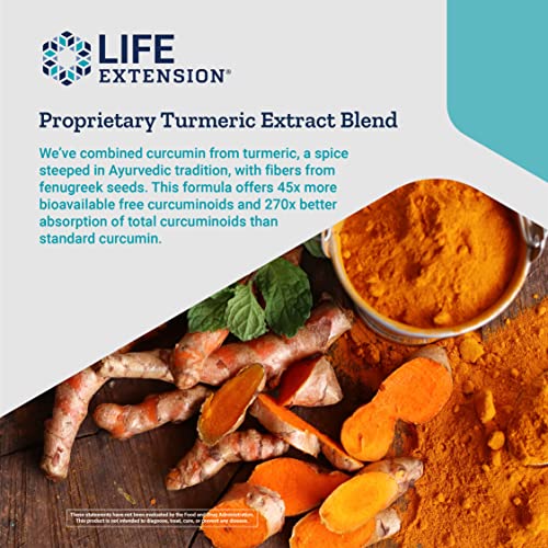 Life Extension Curcumin Elite Turmeric Extract – 270 x Better Absorption - For Joint Brain and Heart Health - Inflammation Management Supplement – Non-GMO - 60 Vegetarian Capsules