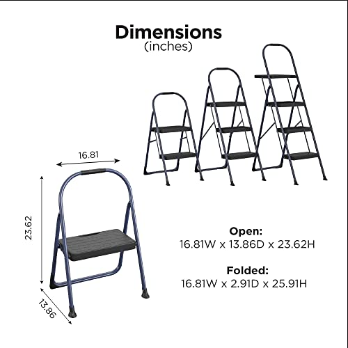 COSCO 11248NVY1E Folding Big Step Stool, 225 lb. Weight Capacity, ANSI Type II, 1