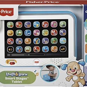 Fisher-Price Pretend Tablet Learning Toy with Lights Music and Smart Stages Educational Content for Baby and Toddler, Blue​