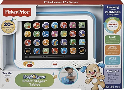 Fisher-Price Pretend Tablet Learning Toy with Lights Music and Smart Stages Educational Content for Baby and Toddler, Blue​