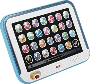 fisher-price pretend tablet learning toy with lights music and smart stages educational content for baby and toddler, blue​