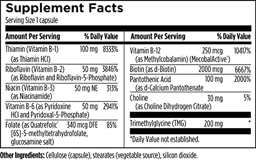 Designs for Health Vitamin B Supreme - Vitamin B Complex for Mood + Energy Support - Bioactive Methyl Folate, Methyl B12, Niacinamide + Thiamine B1 Supplement (90 Vegan Capsules)