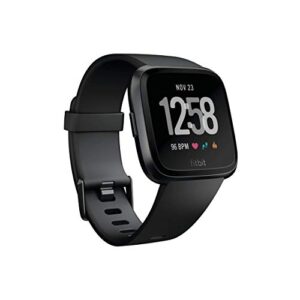 fitbit versa smart watch, multisport tracker, black/black aluminium, one size (s & l bands included) (renewed)