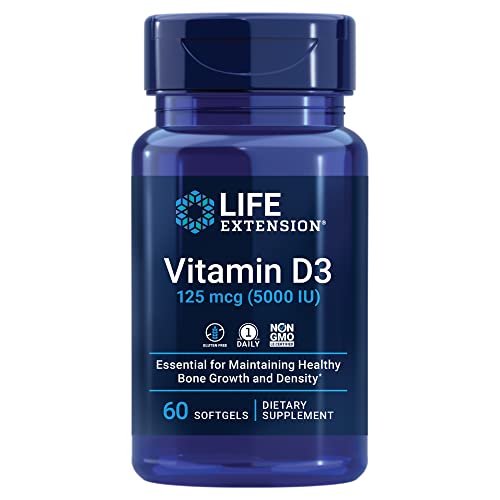 Life Extension Vitamin D3 125 Mcg (5000 Iu) – Promotes Bone Health, Brain Health And Immune Function – Non-gmo – Gluten-free – 1 Daily – 60 Softgels