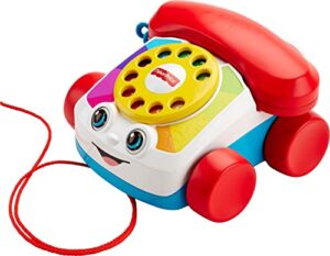 fisher-price toddler pull toy chatter telephone pretend phone with rotary dial and wheels for walking play ages 1+ years