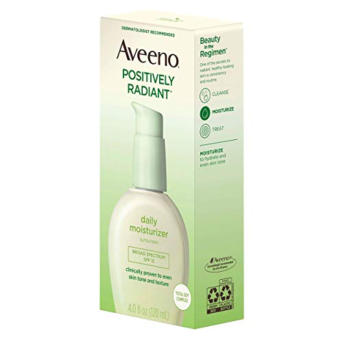 Aveeno Positively Radiant Daily Facial Moisturizer with Broad Spectrum SPF 15 Sunscreen & Total Soy Complex for Even Tone & Texture, Hypoallergenic, Oil-Free & Non-Comedogenic, 4 fl. oz