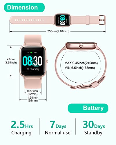 GRV Smart Watch for iOS and Android Phones, Watches for Women IP68 Waterproof Smartwatch Fitness Tracker Watch with Heart Rate/Sleep Monitor Steps Calories Counter (Pink)