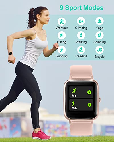 GRV Smart Watch for iOS and Android Phones, Watches for Women IP68 Waterproof Smartwatch Fitness Tracker Watch with Heart Rate/Sleep Monitor Steps Calories Counter (Pink)