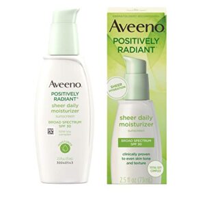 aveeno positively radiant sheer daily moisturizing lotion for dry skin with total soy complex and spf 30 sunscreen, oil-free and non-comedogenic, 2.5 fl. oz