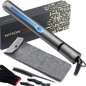 nition professional salon hair straightener argan oil tourmaline ceramic titanium straightening flat iron for healthy styling,lcd 265°f-450°f,2-in-1 curling iron for all hair type,1 inch plate,black