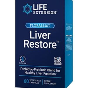 Life Extension FLORASSIST Liver Restore – Daily Probiotics & Prebiotics Supplement for Liver Enzyme Health Support and Detox – for Men & Women - Gluten-Free, Non-GMO, Vegetarian – 60 Capsules