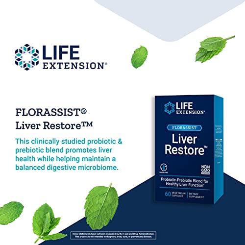 Life Extension FLORASSIST Liver Restore – Daily Probiotics & Prebiotics Supplement for Liver Enzyme Health Support and Detox – for Men & Women - Gluten-Free, Non-GMO, Vegetarian – 60 Capsules