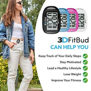 3DFitBud Simple Step Counter Walking 3D Pedometer with Clip and Lanyard, A420S (Black)