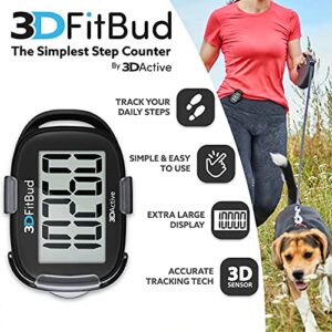 3DFitBud Simple Step Counter Walking 3D Pedometer with Clip and Lanyard, A420S (Black)