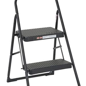 COSCO Two-Step Household Folding Step Stool, All Black, 7ft 11in Reach Height