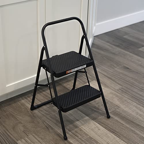 COSCO Two-Step Household Folding Step Stool, All Black, 7ft 11in Reach Height