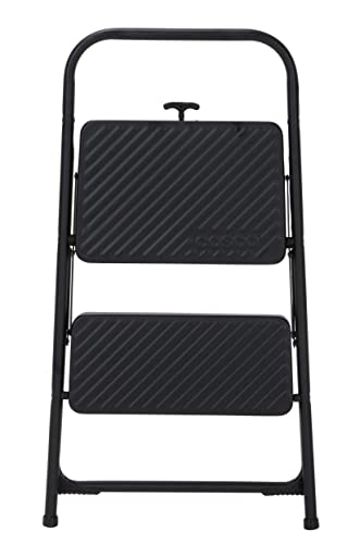 COSCO Two-Step Household Folding Step Stool, All Black, 7ft 11in Reach Height