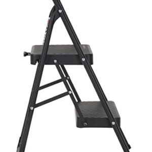 COSCO Two-Step Household Folding Step Stool, All Black, 7ft 11in Reach Height