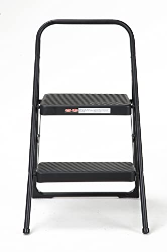 COSCO Two-Step Household Folding Step Stool, All Black, 7ft 11in Reach Height