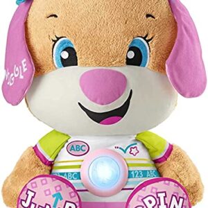 Fisher-Price Laugh & Learn So Big Sis, Large Musical Plush Puppy Toy with Learning Content for Infants and Toddlers