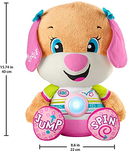 Fisher-Price Laugh & Learn So Big Sis, Large Musical Plush Puppy Toy with Learning Content for Infants and Toddlers