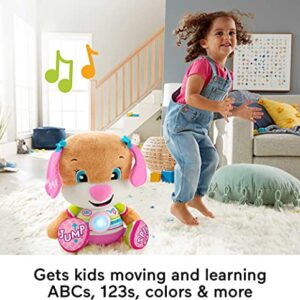 Fisher-Price Laugh & Learn So Big Sis, Large Musical Plush Puppy Toy with Learning Content for Infants and Toddlers