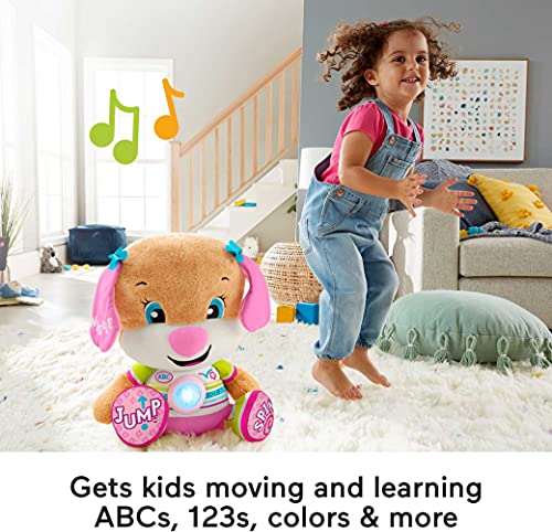 Fisher-Price Laugh & Learn So Big Sis, Large Musical Plush Puppy Toy with Learning Content for Infants and Toddlers