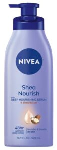 nivea shea nourish body lotion, dry skin lotion with shea butter, 16.9 fl oz pump bottle