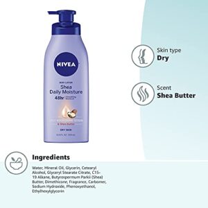 NIVEA Shea Nourish Body Lotion, Dry Skin Lotion with Shea Butter, 16.9 Fl Oz Pump Bottle