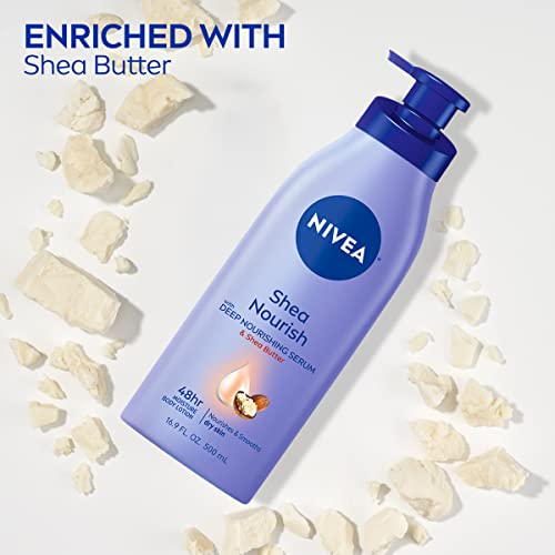 NIVEA Shea Nourish Body Lotion, Dry Skin Lotion with Shea Butter, 16.9 Fl Oz Pump Bottle